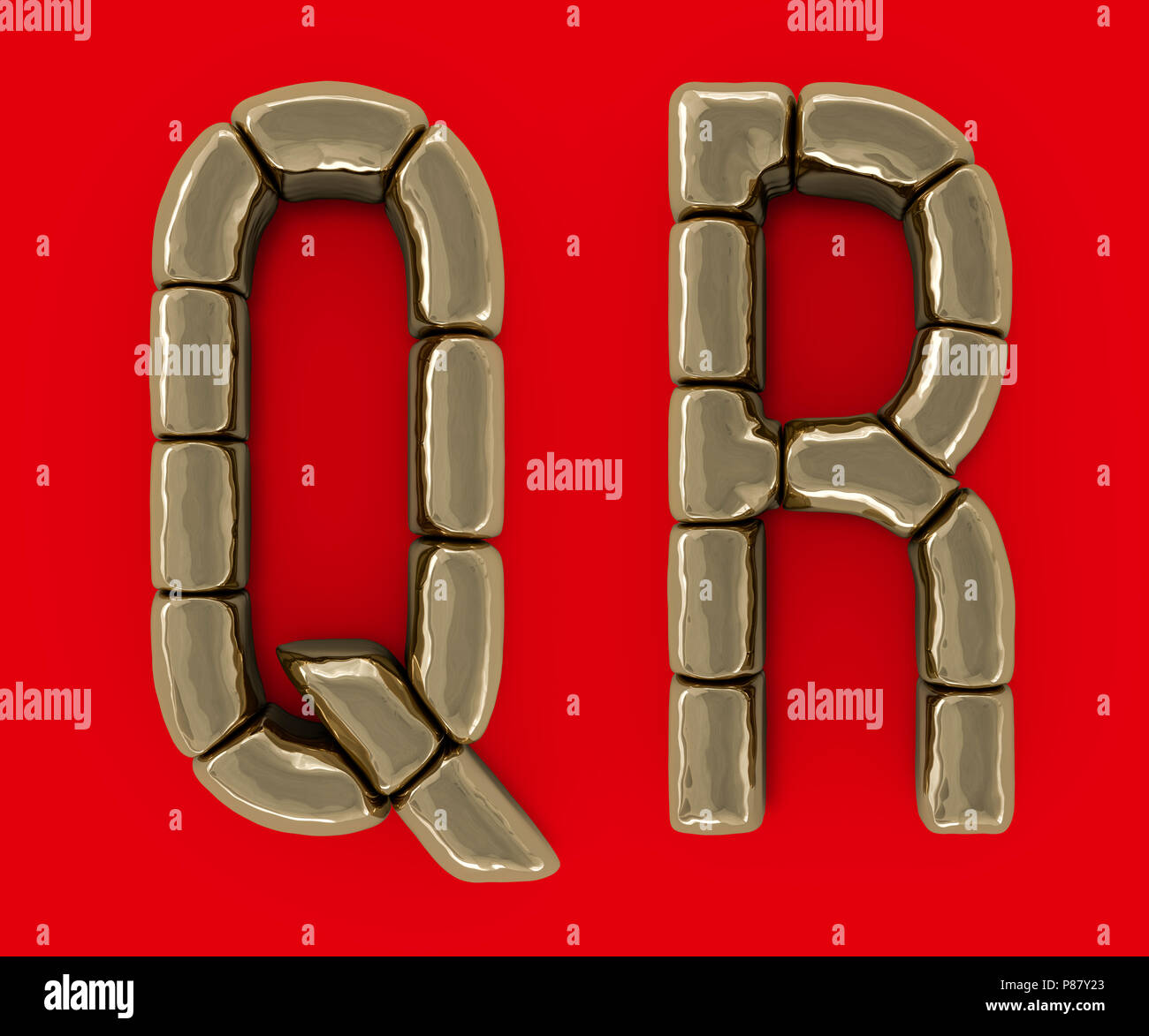 Set of letters, numbers and symbols from gold bars. 3D rendering Stock ...