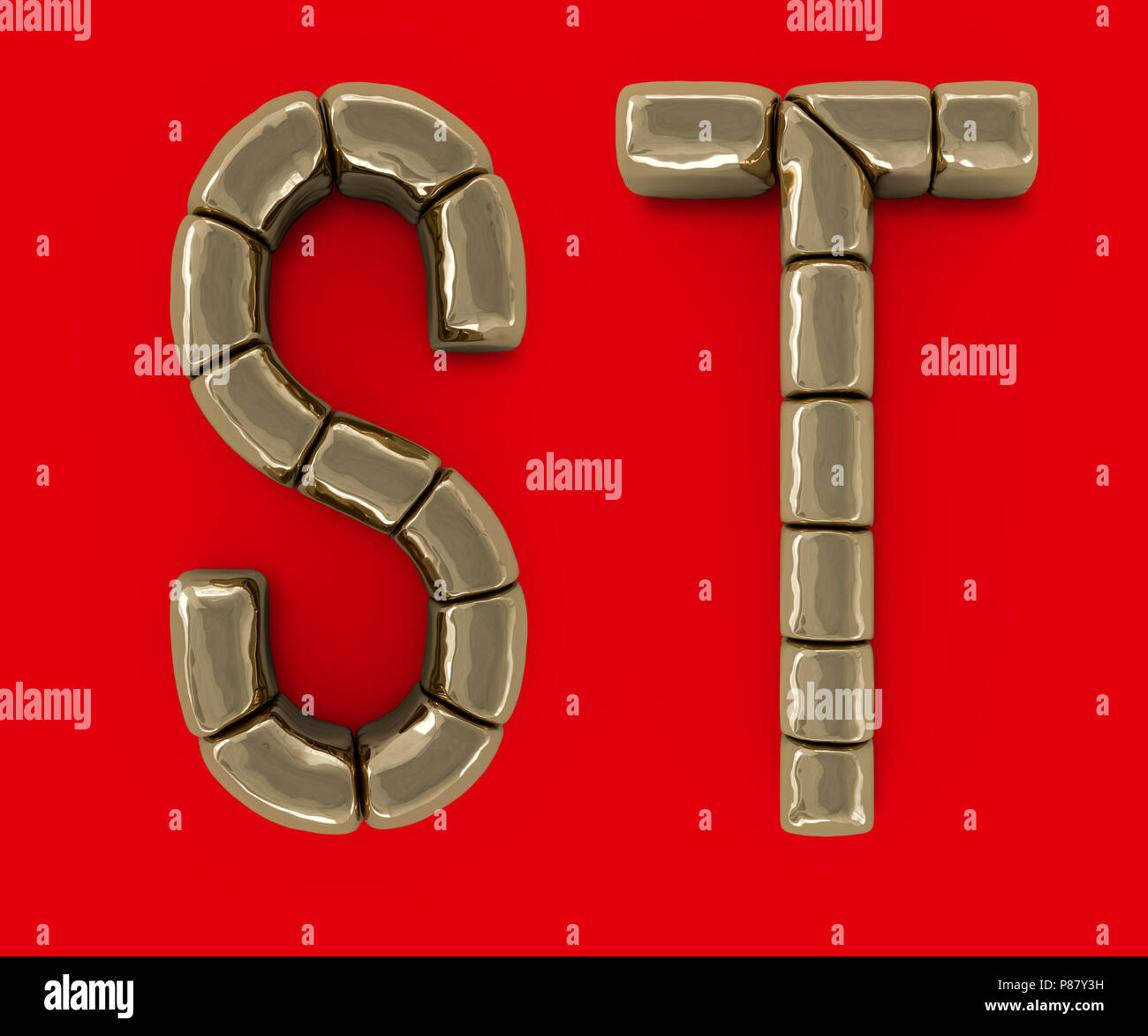 Set of letters, numbers and symbols from gold bars. 3D rendering Stock ...