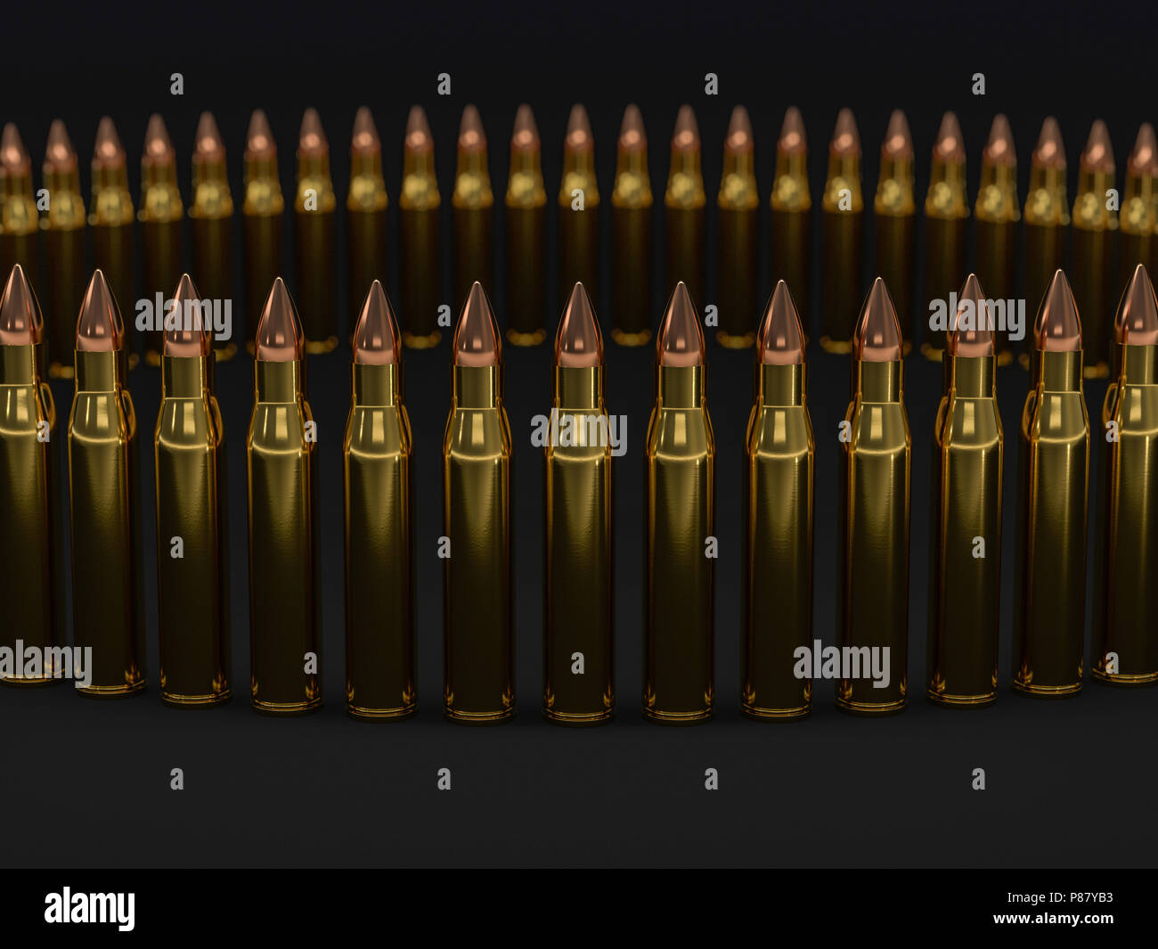 Couple of bullets on a white background in the vertical position. 3D ...