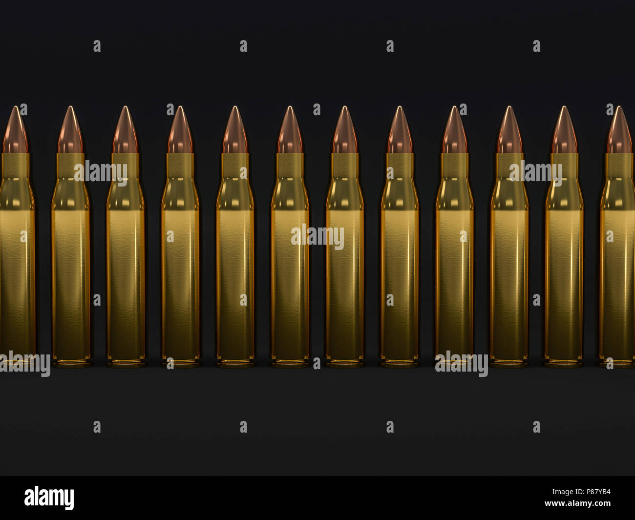 Couple of bullets on a white background in the vertical position. 3D ...