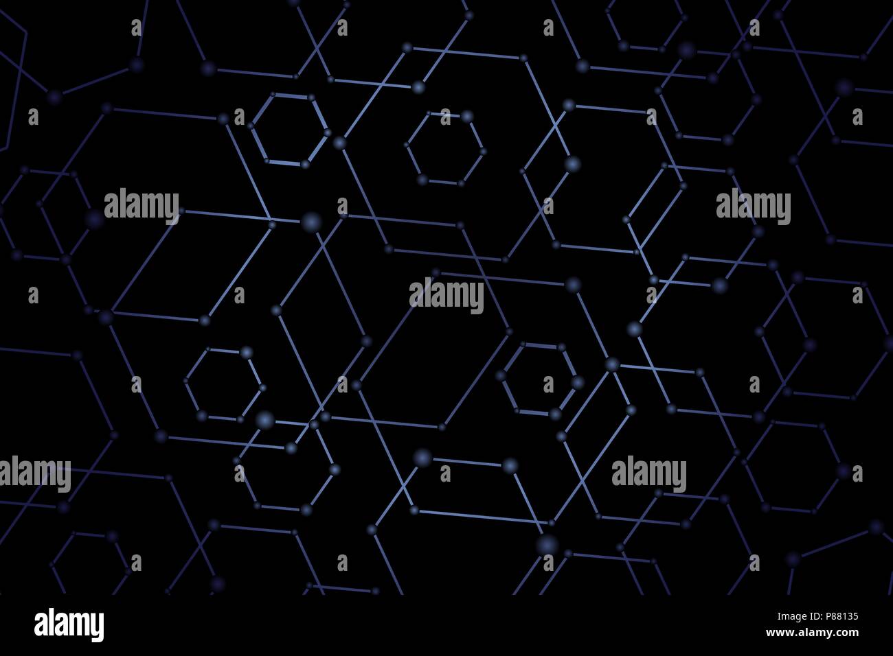 Abstract blue modern geometric digital, techno with luminous hexagons ...