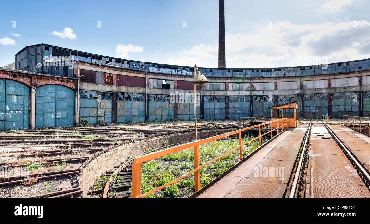 Gniezno / Poland - Old, german railway roundhouse. Ruins, rust and ...