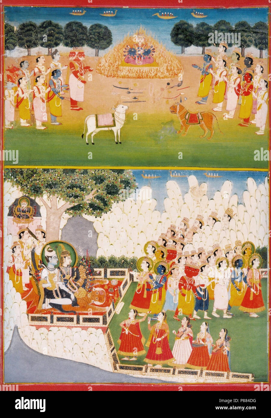 5 Gods offering weapons to Devi. Jaipur, ca. 1800, National Museum New ...