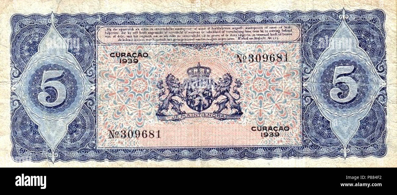 5 Guilders - Curaçaosche Bank (1939) 02 Stock Photo - Alamy