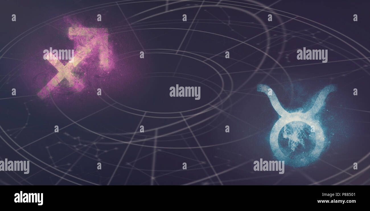 Sagittarius and Taurus horoscope signs compatibility. Night sky ...