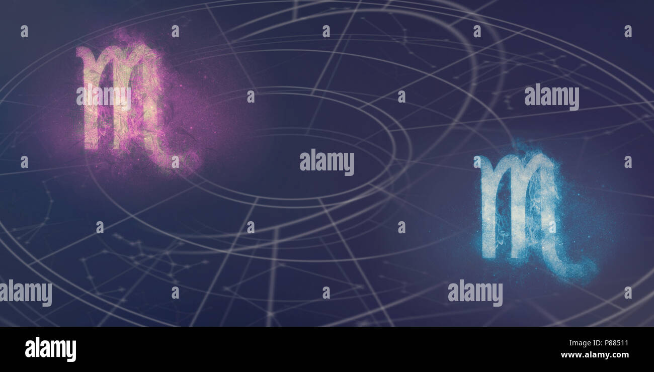 Scorpio and Scorpio horoscope signs compatibility. Night sky Abstract ...