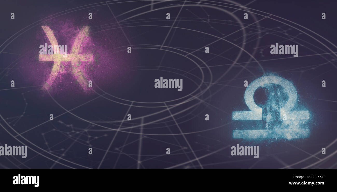Pisces and Libra horoscope signs compatibility. Night sky Abstract ...