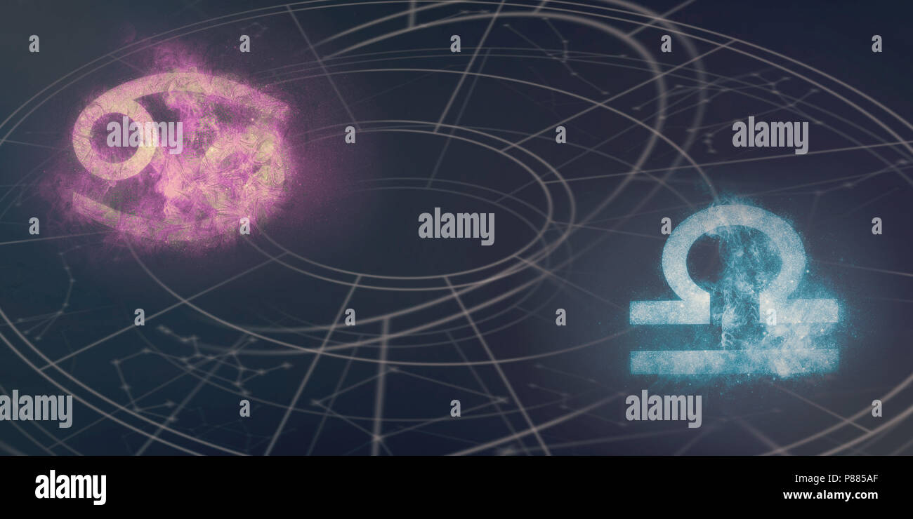 Cancer and Libra horoscope signs compatibility. Night sky Abstract ...
