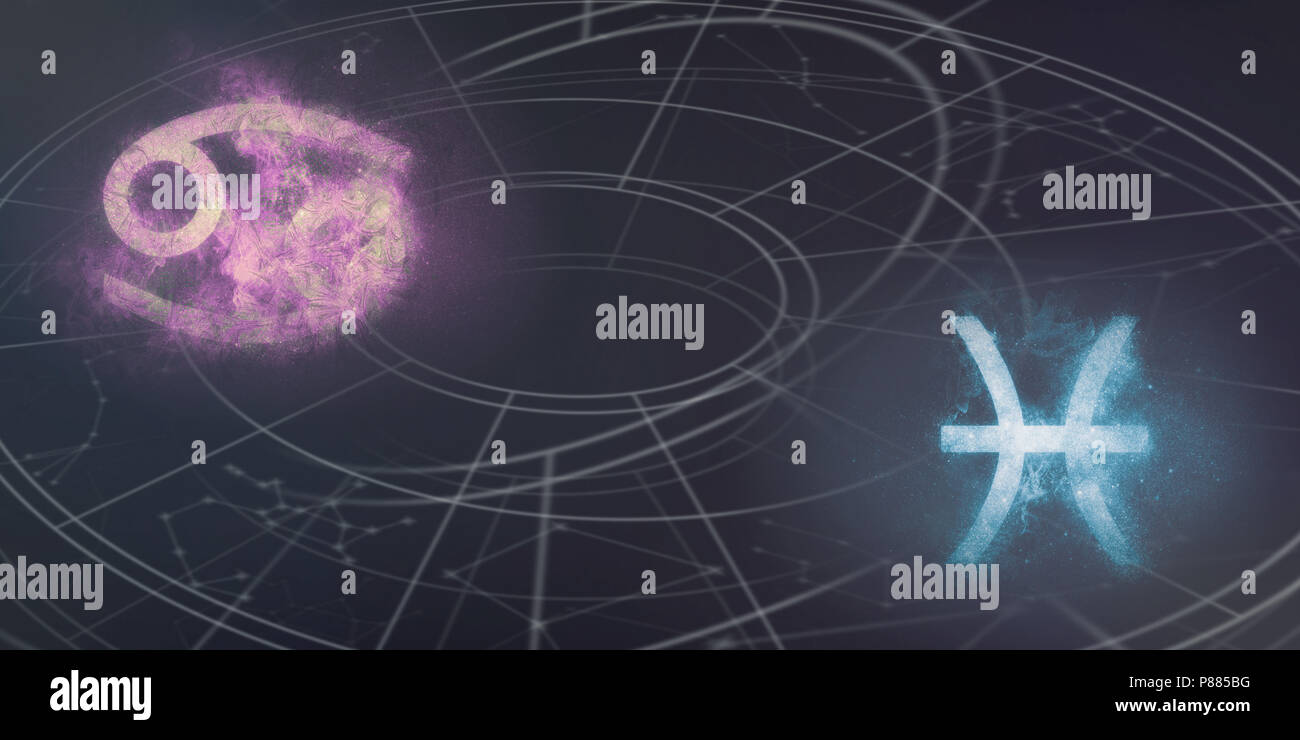 Cancer and Pisces horoscope signs compatibility. Night sky Abstract ...