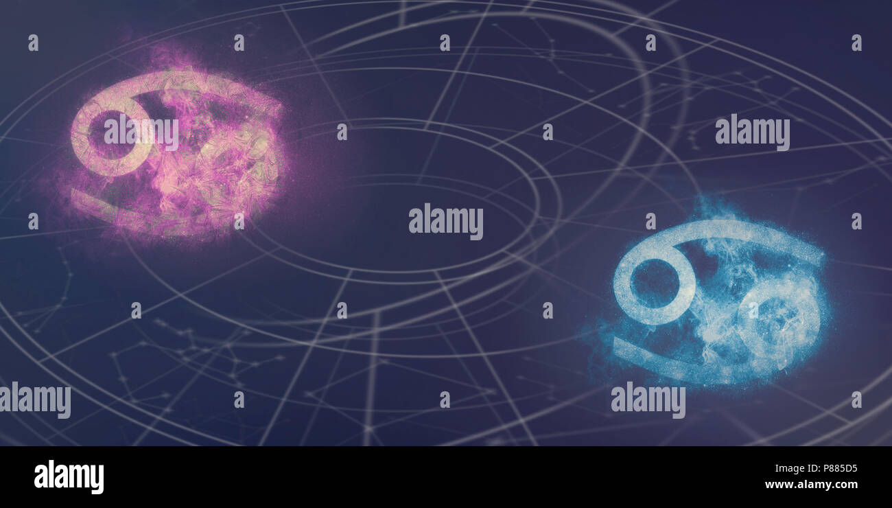 Cancer and Cancer horoscope signs compatibility. Night sky Abstract ...