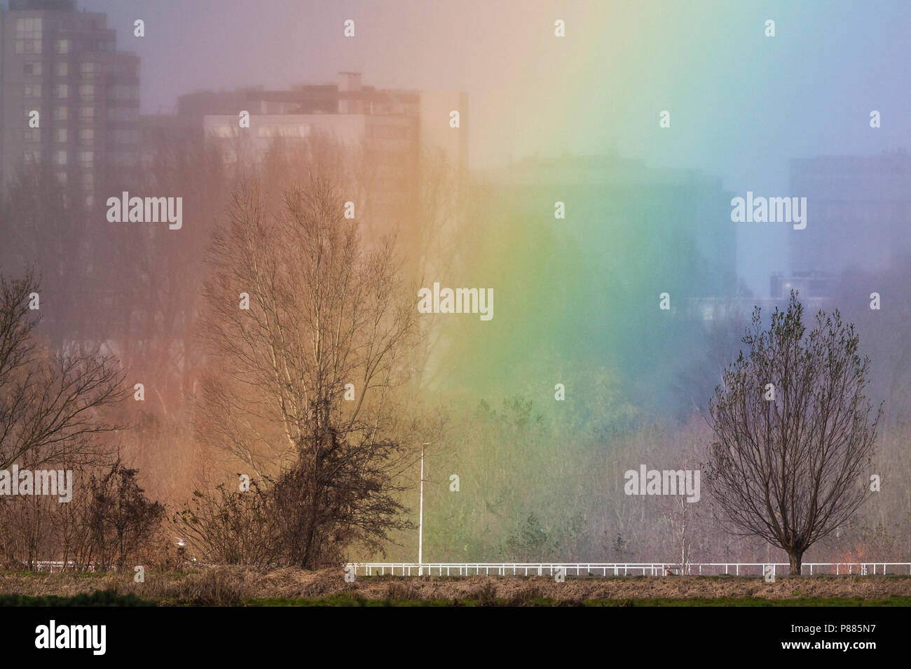 Regenboog in Amsterdam in de herfst; Rainbow in Amsterdam in autumn ...