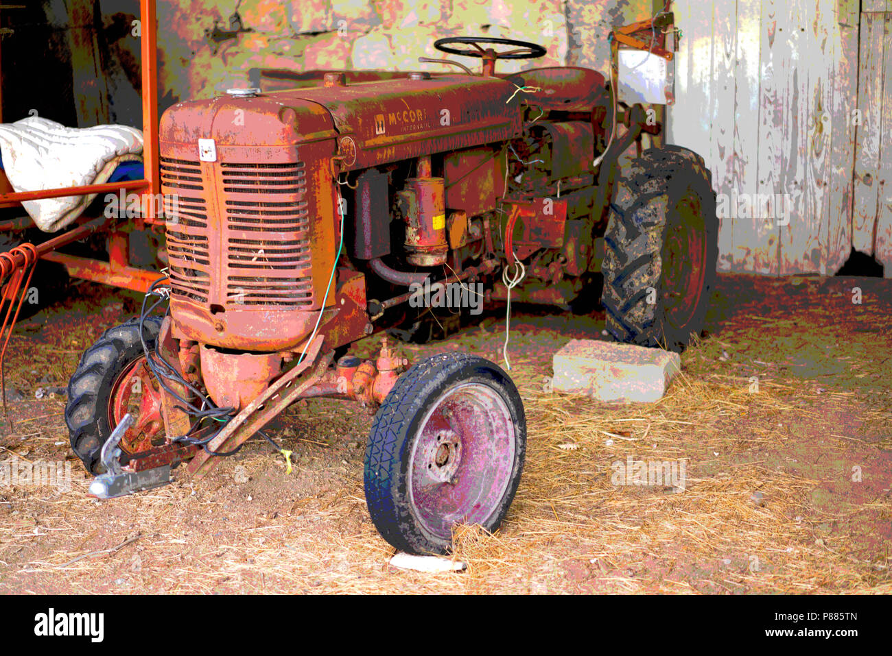 Posterised photo of a red McCormick tractor in Arnac, part of the ...