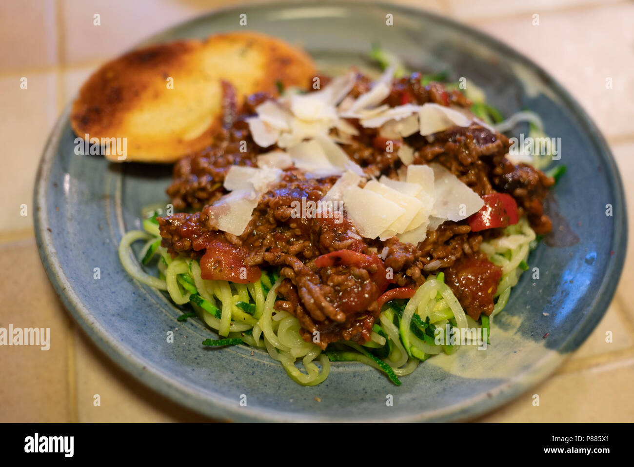 Vegetable courgette spaghetti - 'courgetti' - made using a shredding ...