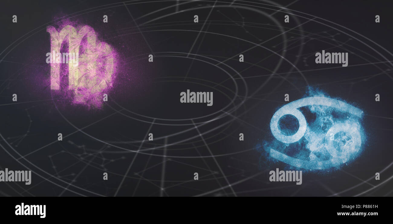 Virgo and Cancer horoscope signs compatibility. Night sky Abstract ...