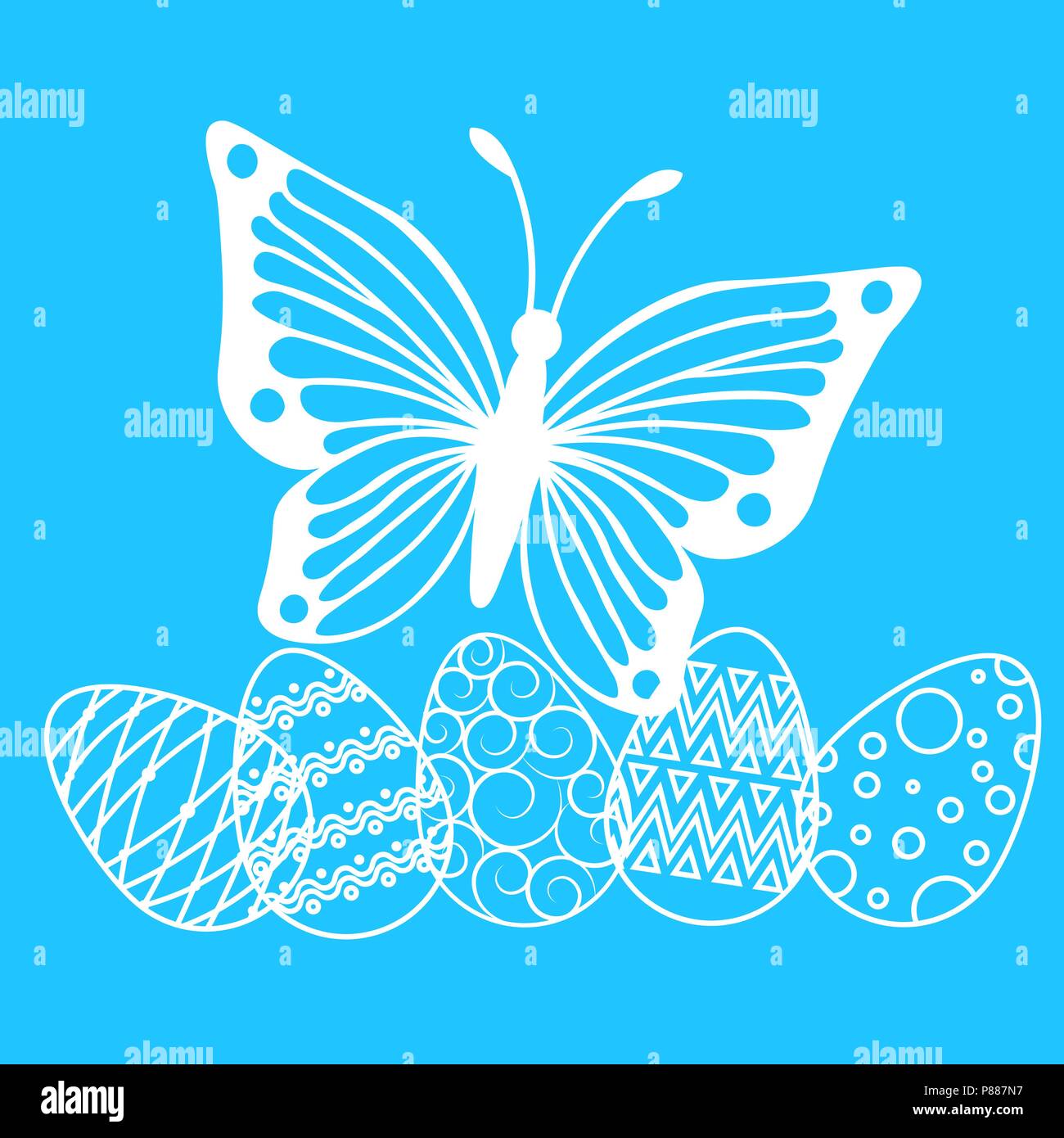 Vector illustration, on a blue background butterfly with eggs, for ...