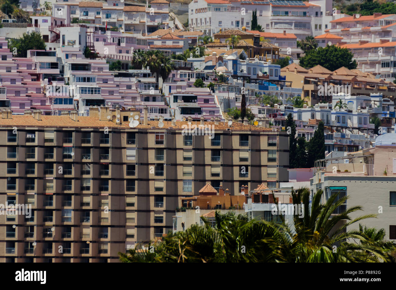 ALMUNECAR, SPAIN - JUNE 8, 2018 Landscape of the famous coastal town by ...
