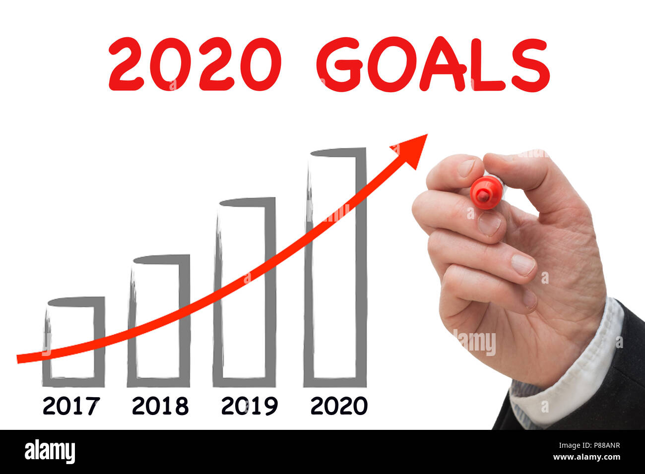 Business man drawing growth chart for the year 2020 Stock Photo - Alamy