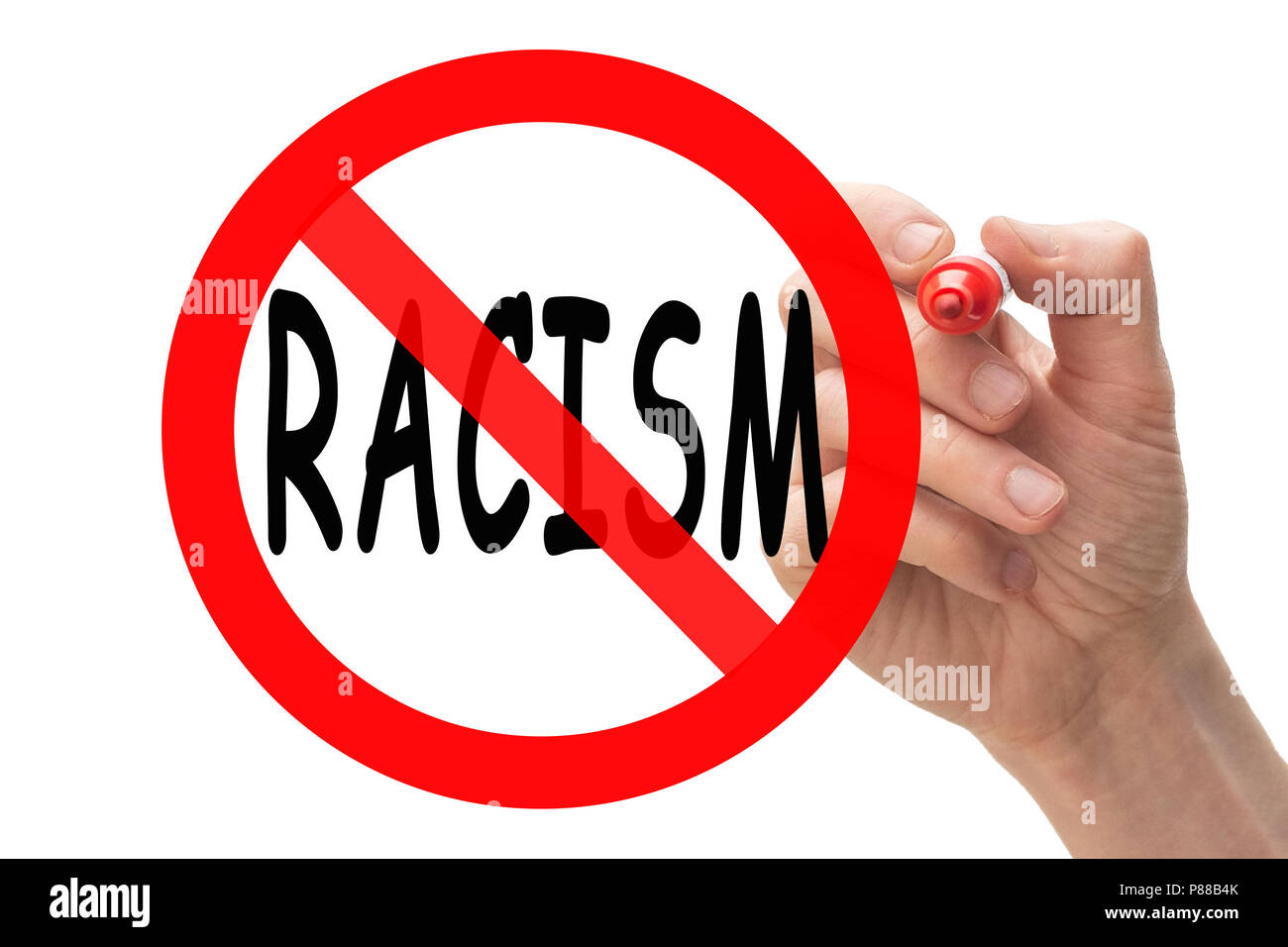 Hand drawing stop sign around the word racism. Conceptual Stock Photo ...