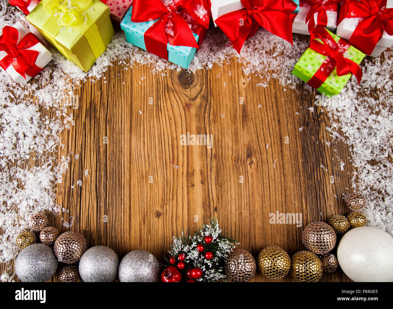 Christmas Frame, Gift box with red ribbon Stock Photo - Alamy