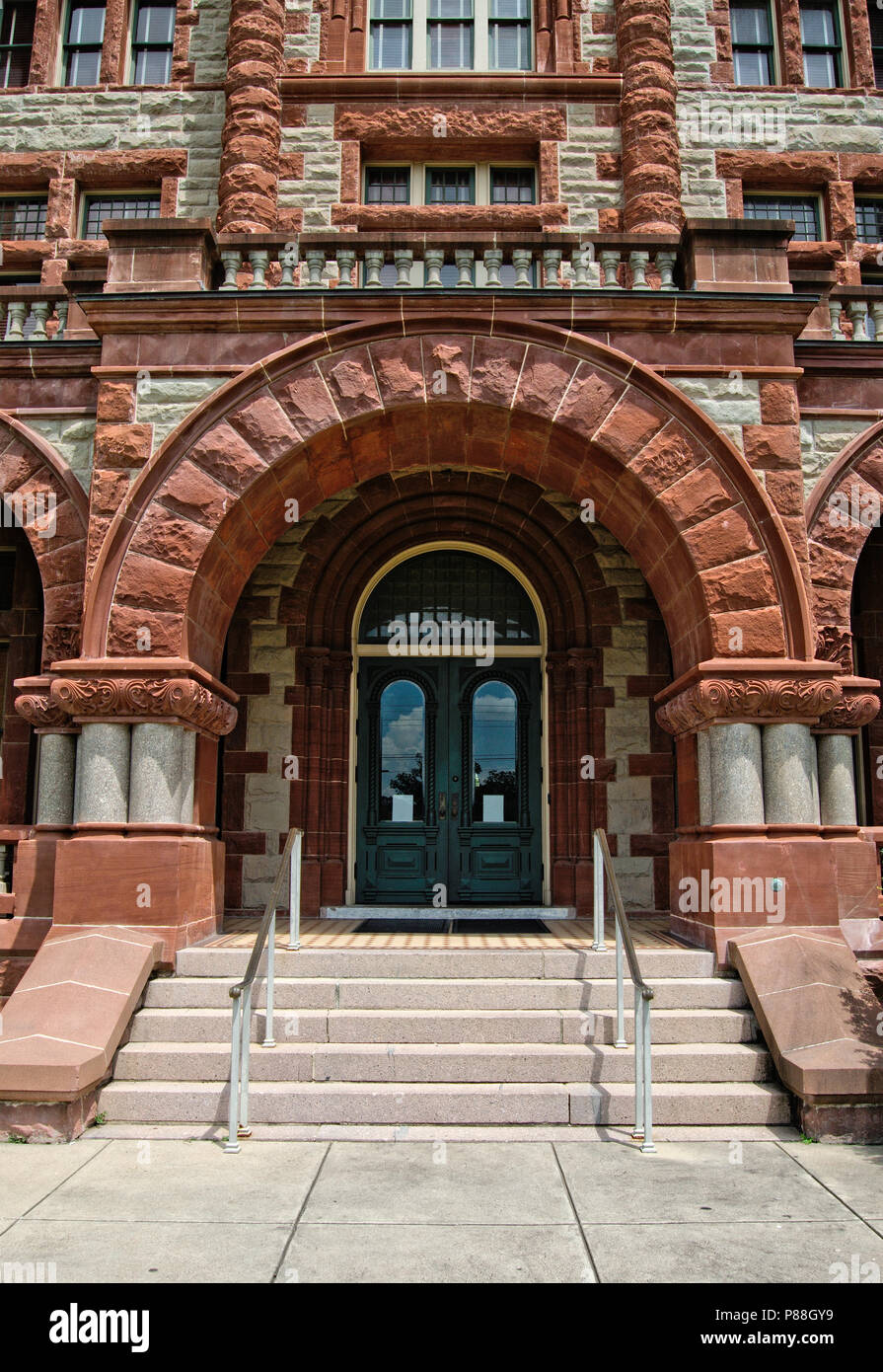 Medieval Castle style architecture courthouse building of rock, granite ...