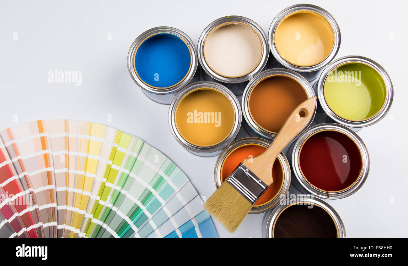 Paint cans color palette Stock Photo - Alamy