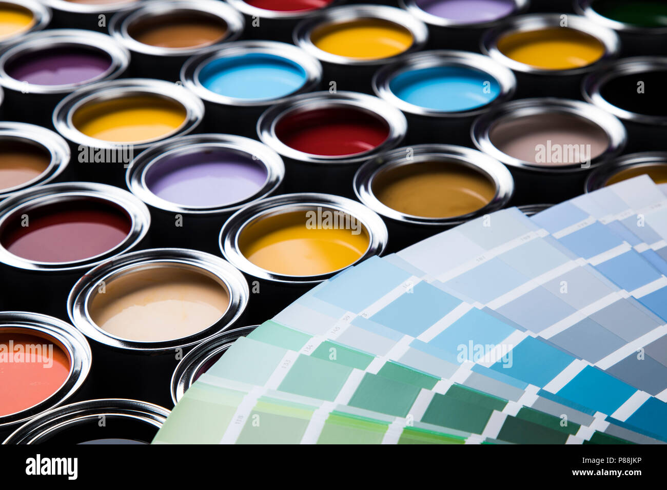 Paint cans color palette Stock Photo - Alamy