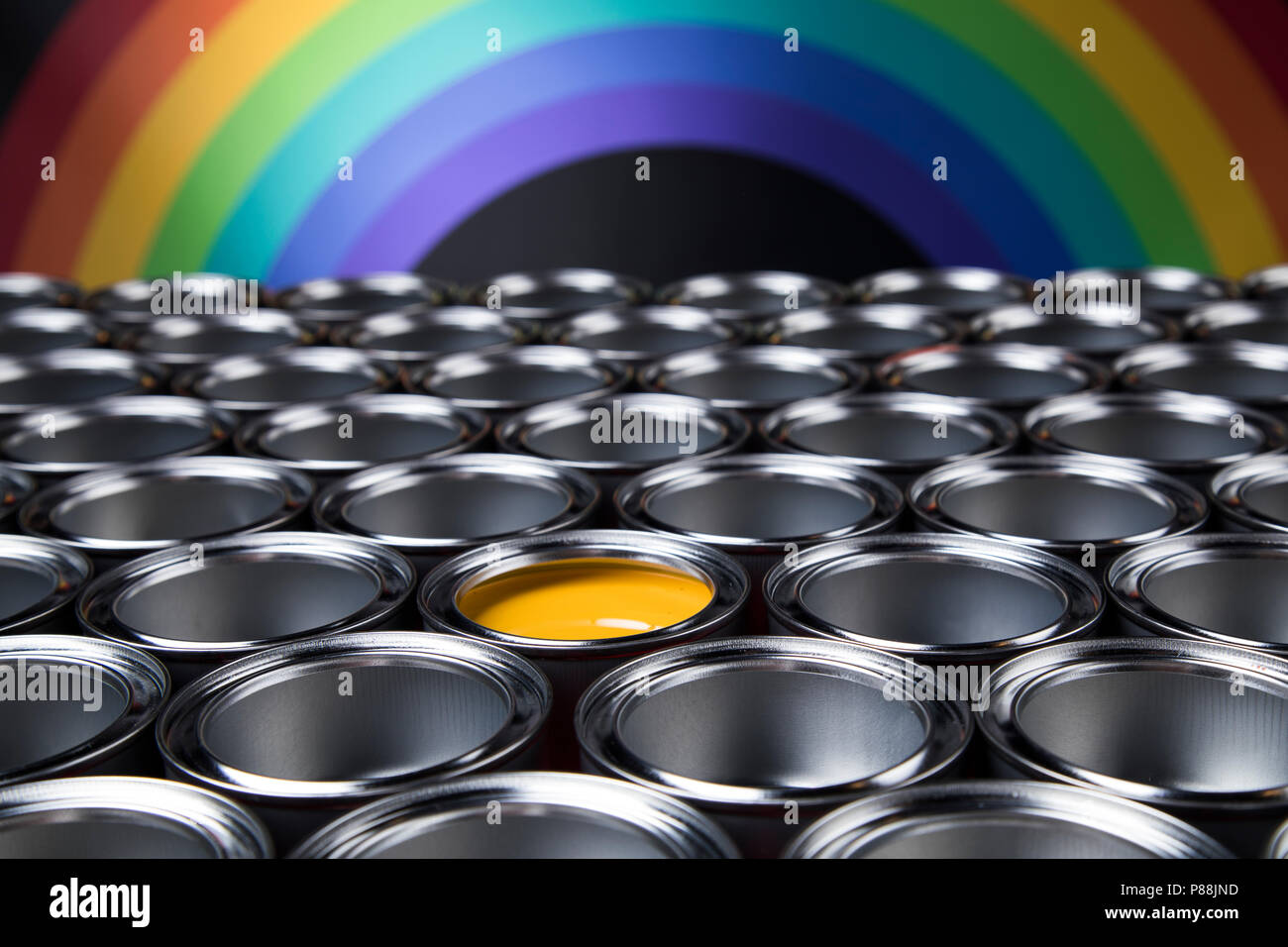 Full Buckets of rainbow colored oil paint Stock Photo - Alamy