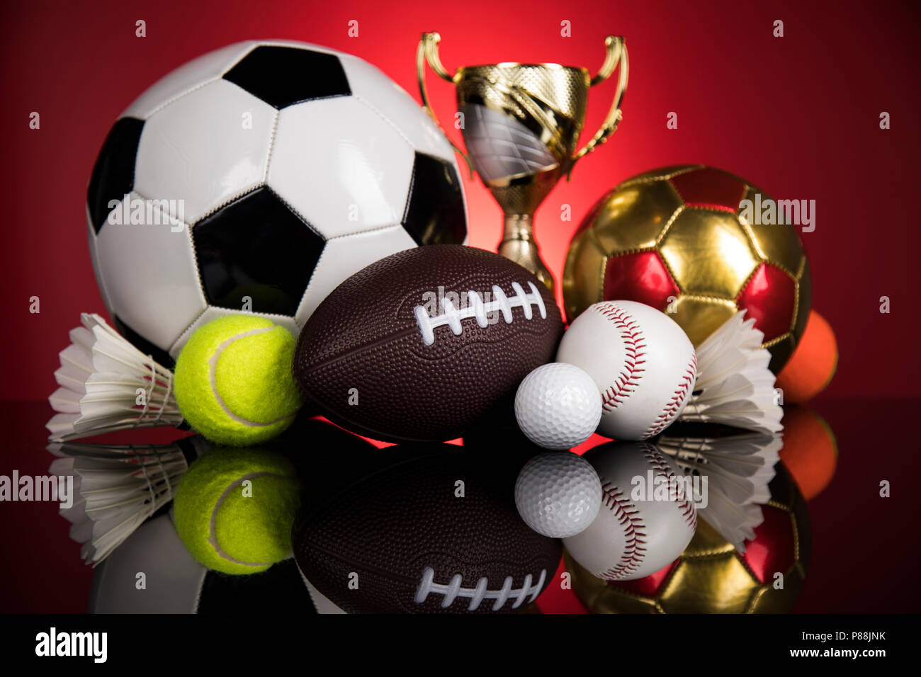 Balls in sport, Trophy and championship concept Stock Photo - Alamy