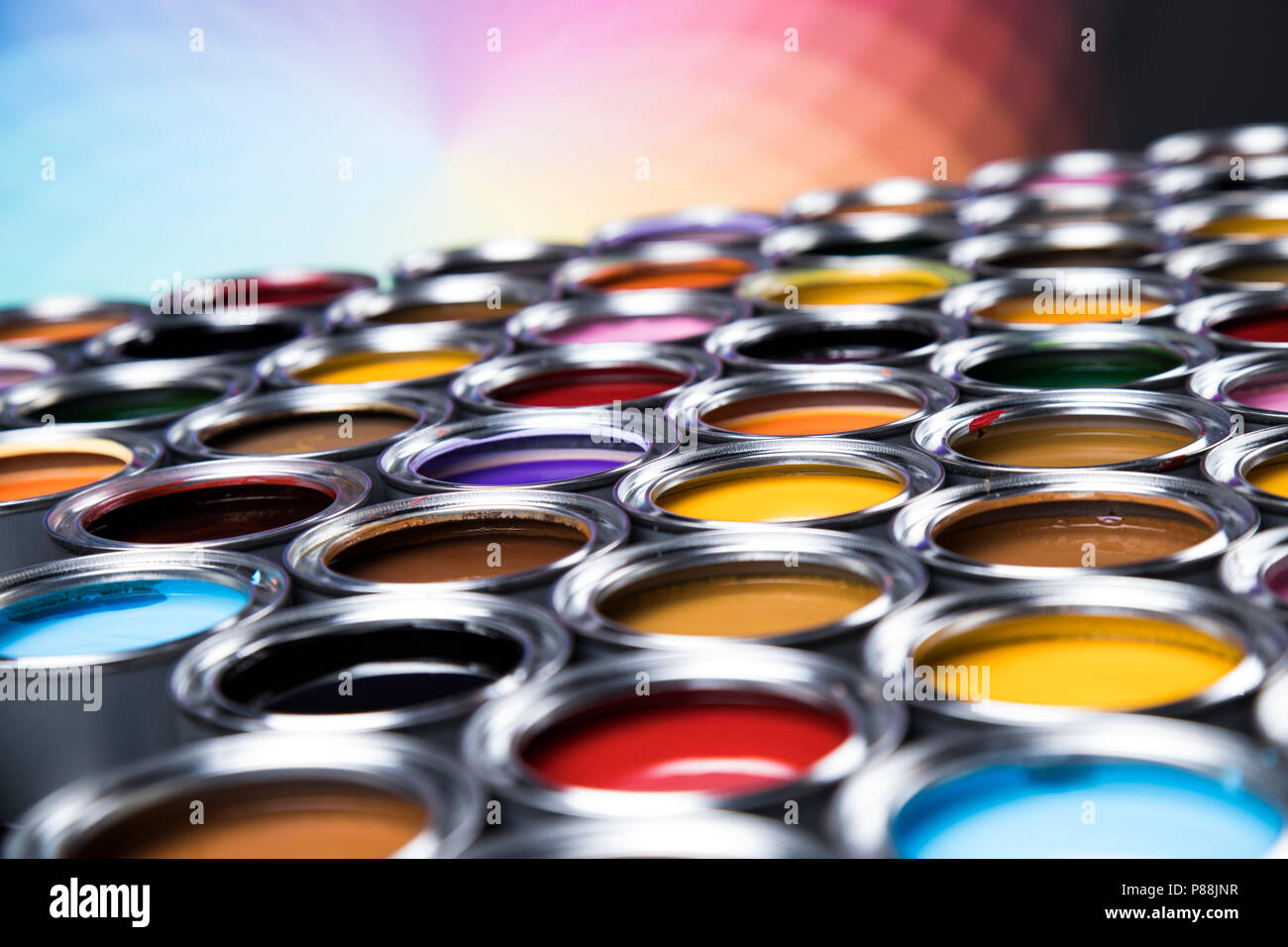 Creativity concept group of tin metal cans with color paint Stock Photo ...
