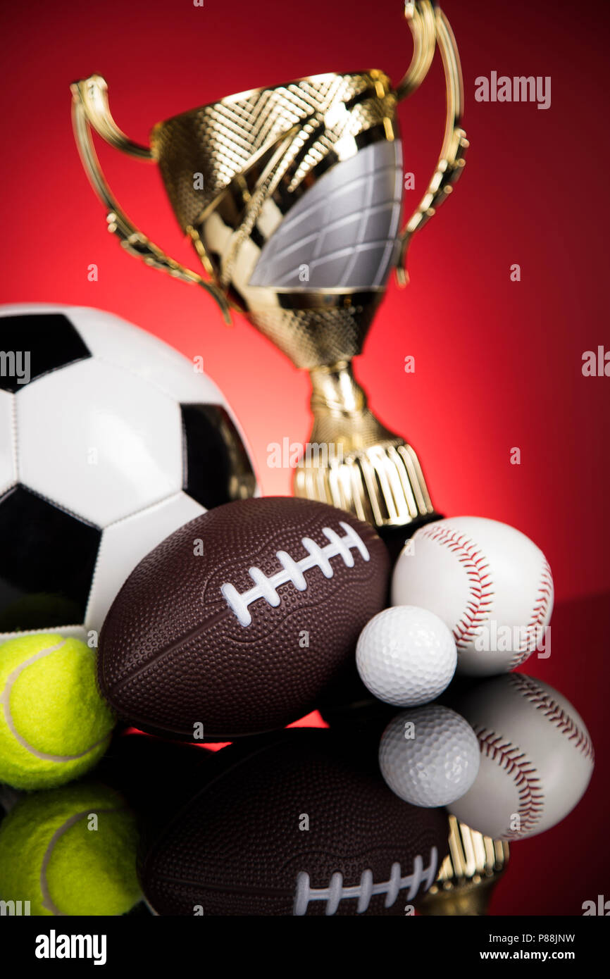 Balls in sport, Trophy and championship concept Stock Photo - Alamy