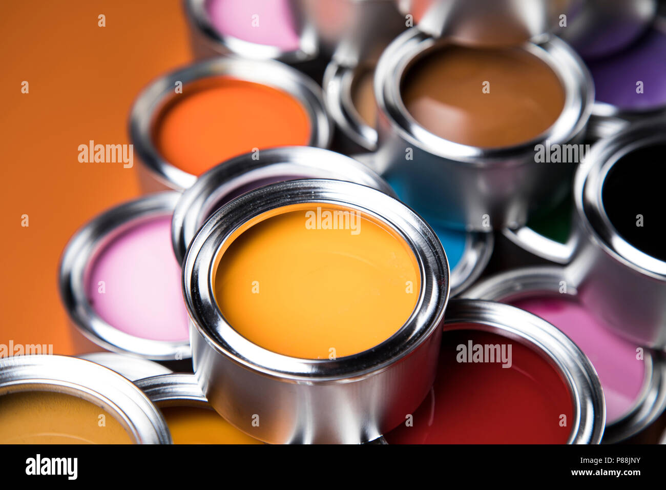 Colorful paint cans set Stock Photo - Alamy