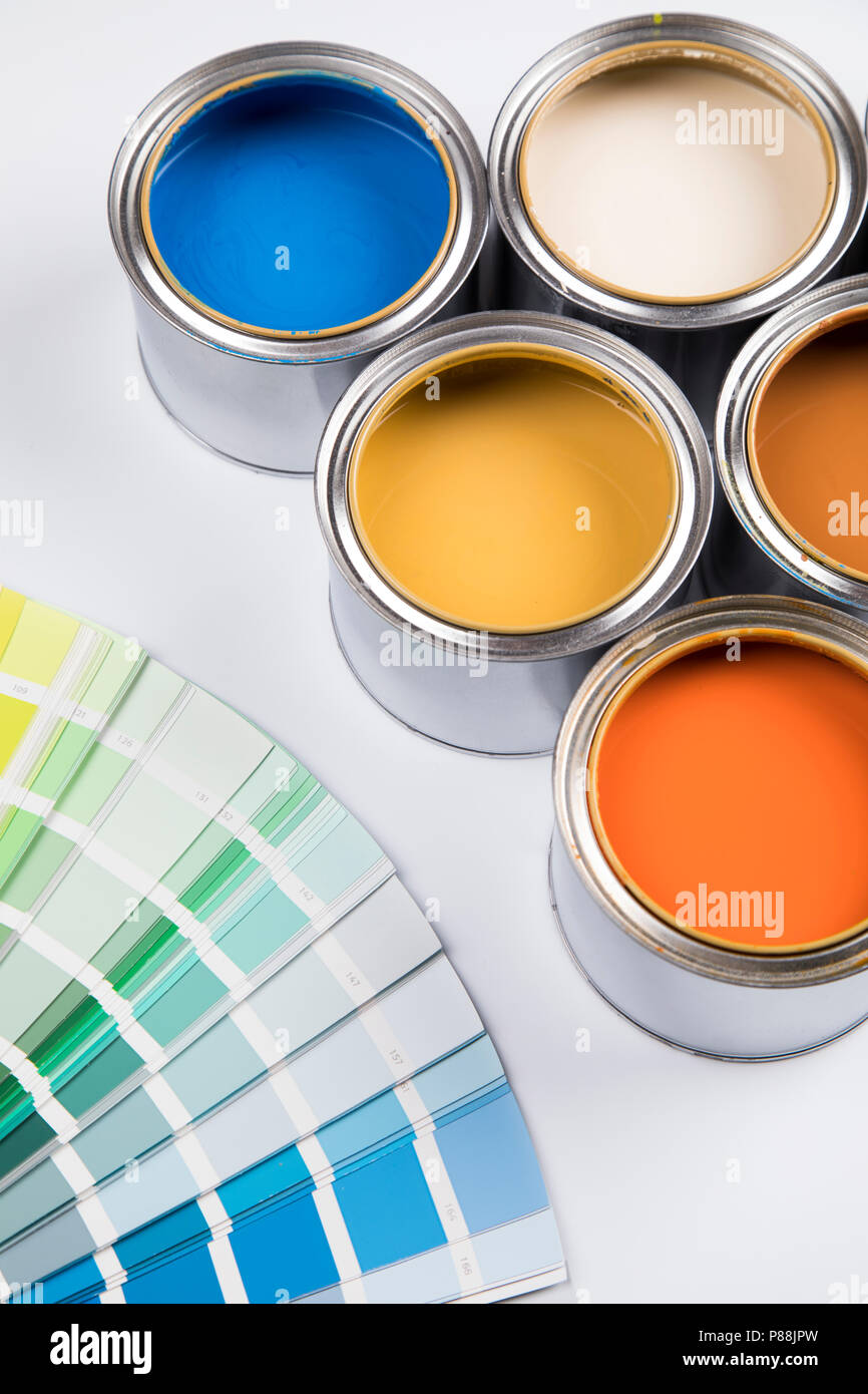 Paint cans color palette Stock Photo - Alamy
