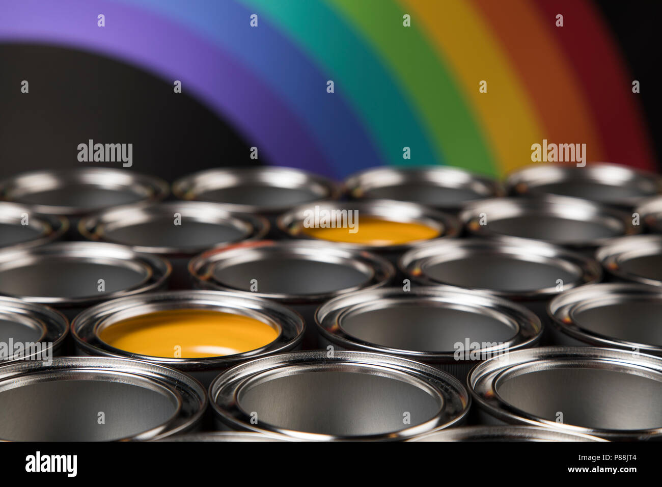 Rainbow colors, Open cans of paint Stock Photo - Alamy