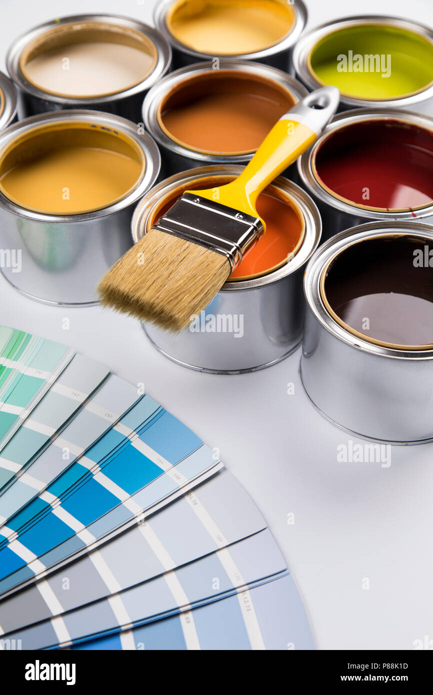 Paint cans color palette Stock Photo - Alamy