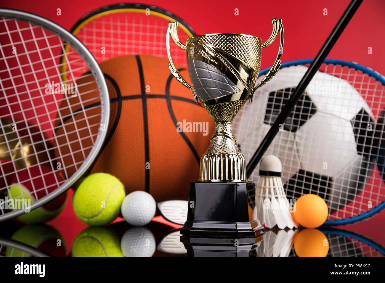 Winning trophy championship award, sport stadium background Stock Photo ...