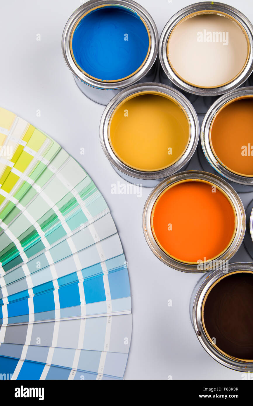 Paint cans color palette Stock Photo - Alamy