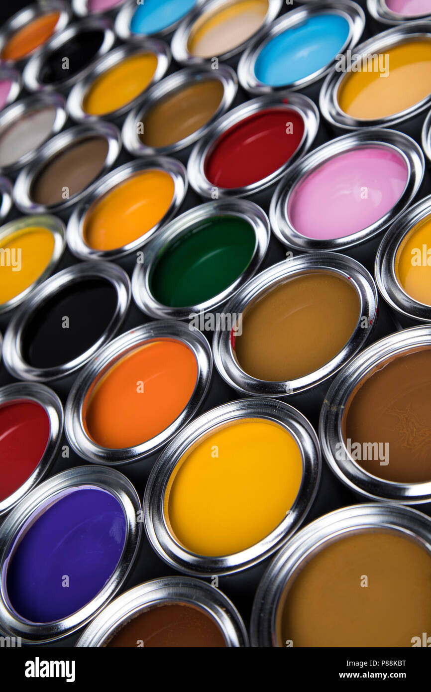 Creativity concept group of tin metal cans with color paint Stock Photo ...