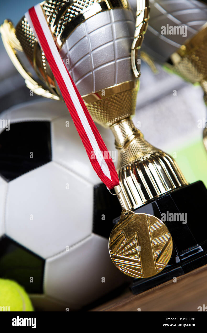 Balls in sport, Trophy and championship concept Stock Photo - Alamy