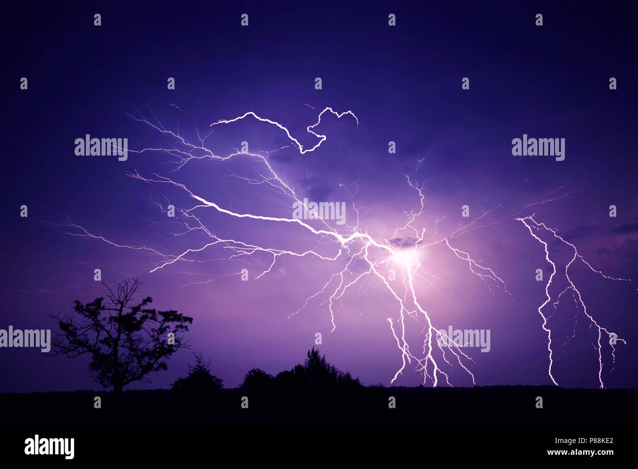 Thunder, lightnings and rain on stormy summer night Stock Photo - Alamy
