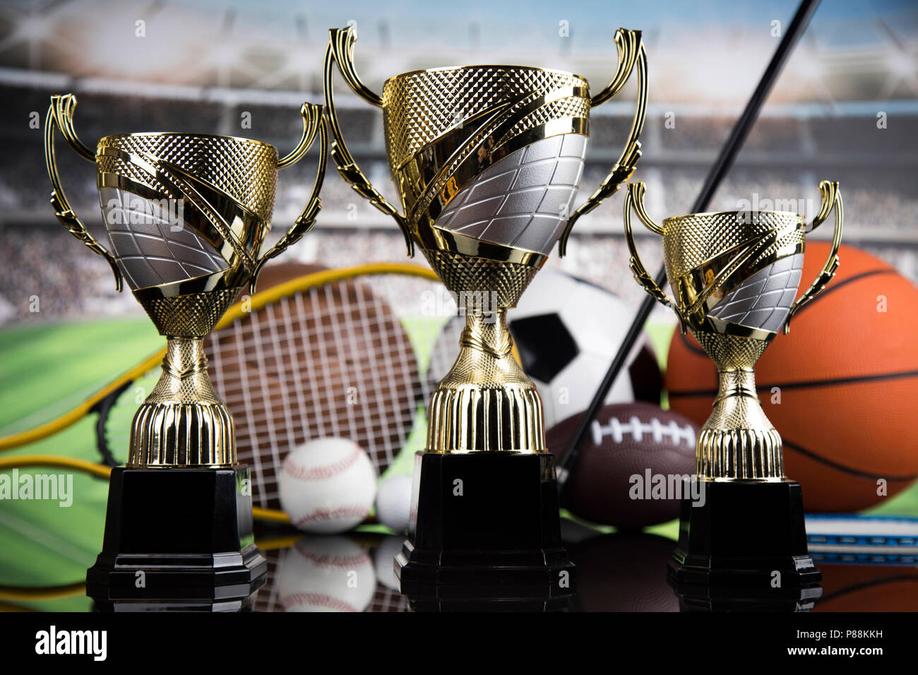 Achievement trophy, winning sport background Stock Photo - Alamy