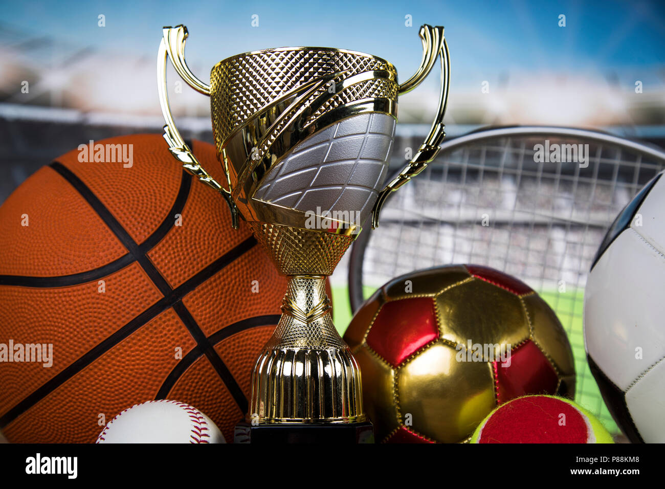 Achievement trophy, winning sport background Stock Photo - Alamy