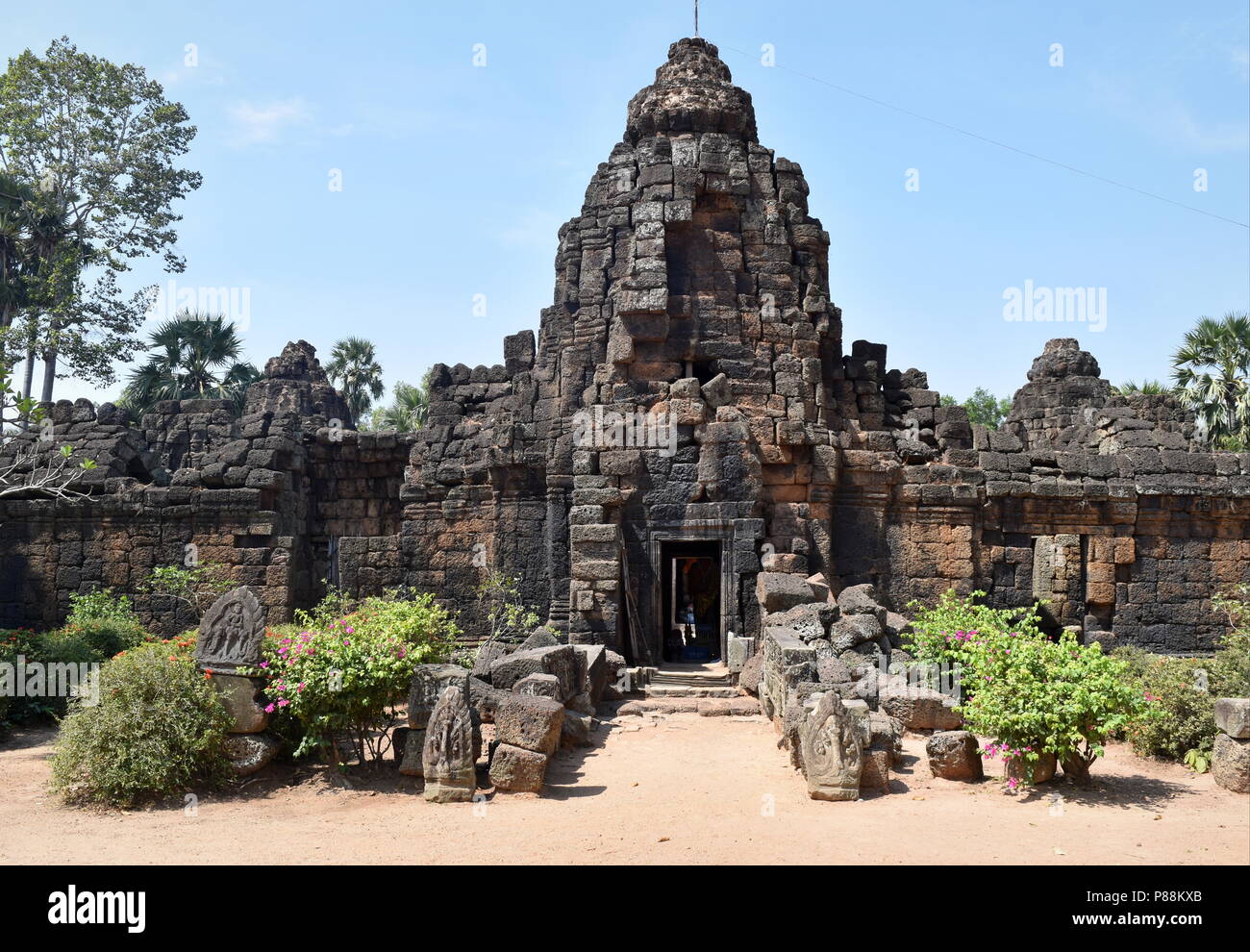 Ancient Ta Prohm stone Hindu temple ruins near Tonle Bati, Cambodia ...