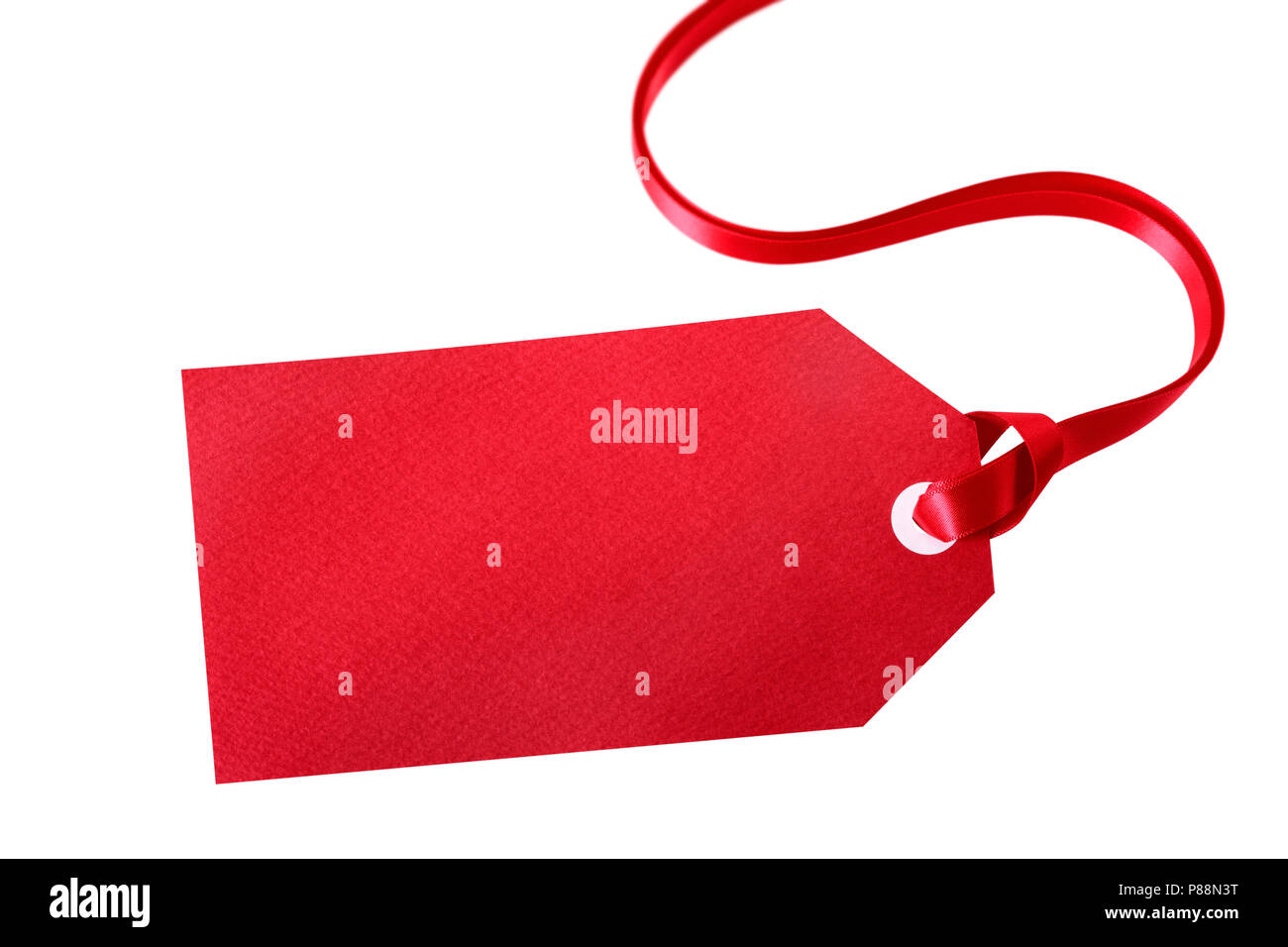 Blank red gift tag with curly ribbon isolated on white background Stock ...