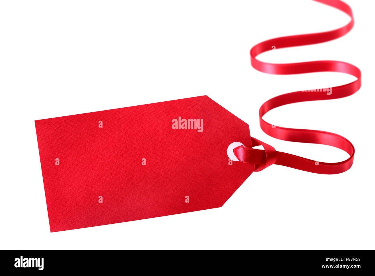 Blank red gift tag with curly ribbon isolated on white background Stock ...