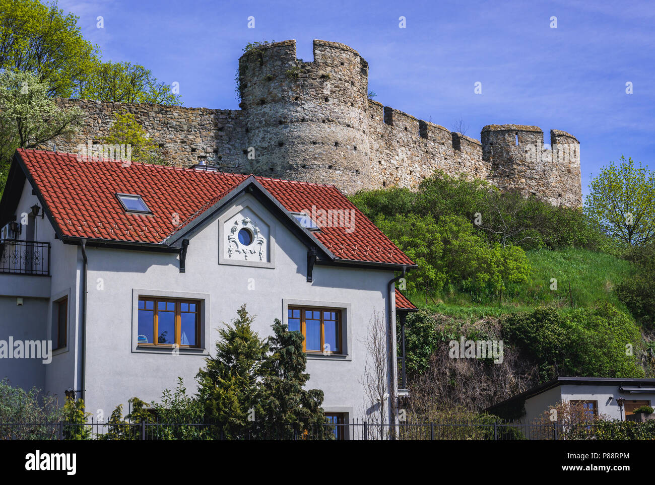 Walls with towers of castle in Devin, borough of Bratislava, one of the ...