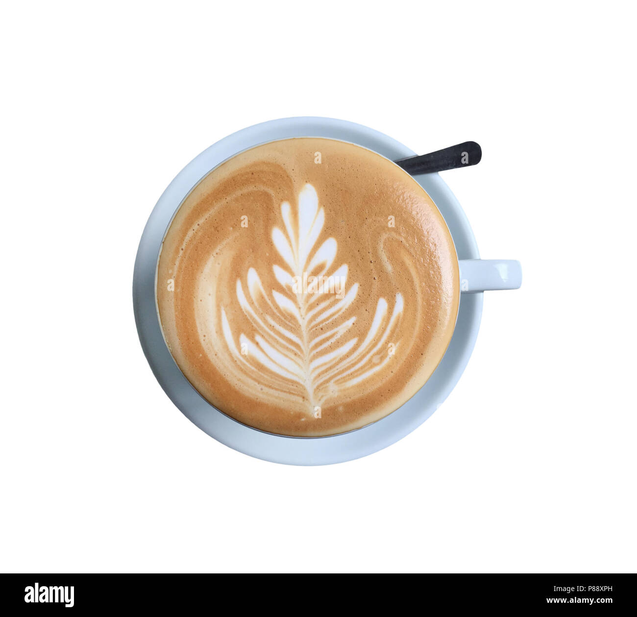 cup of latte art coffee with foam isolated on white, top view Stock ...