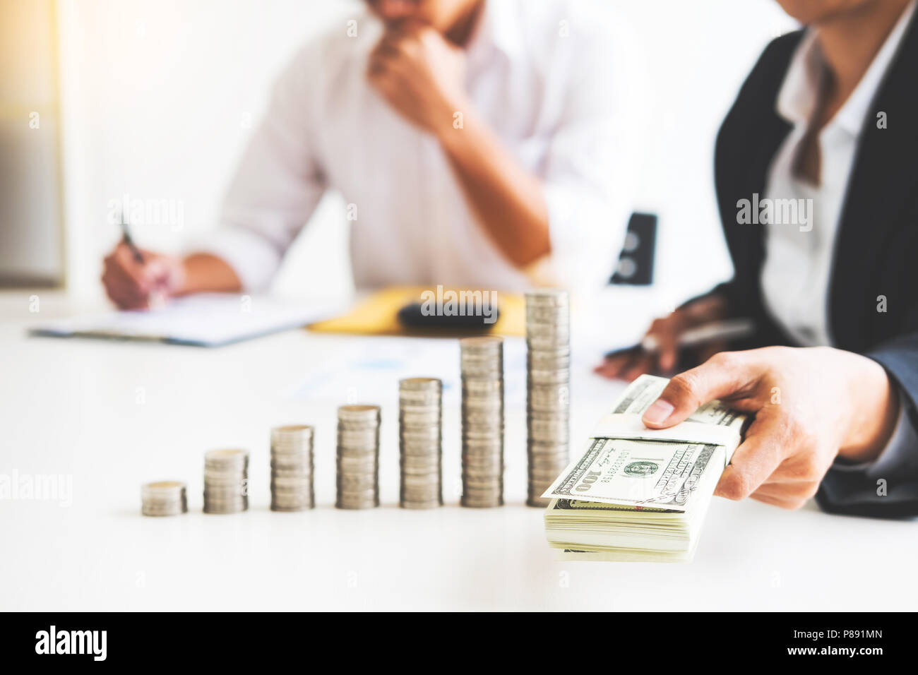 stacks of coins business accounting with saving money concept ...