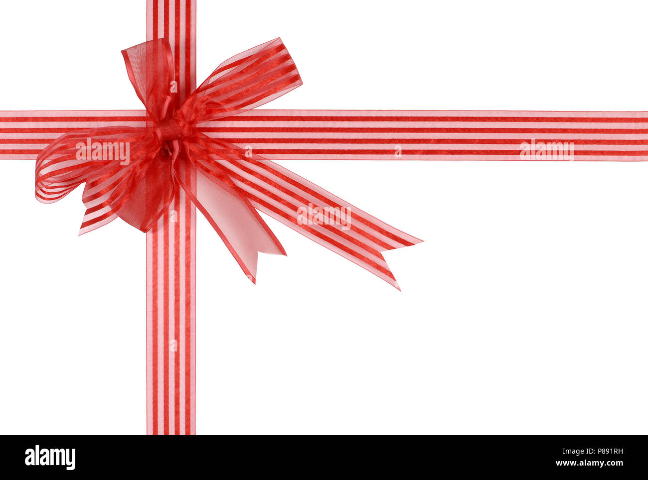 Red striped gift ribbon bow isolated on white background Stock Photo ...