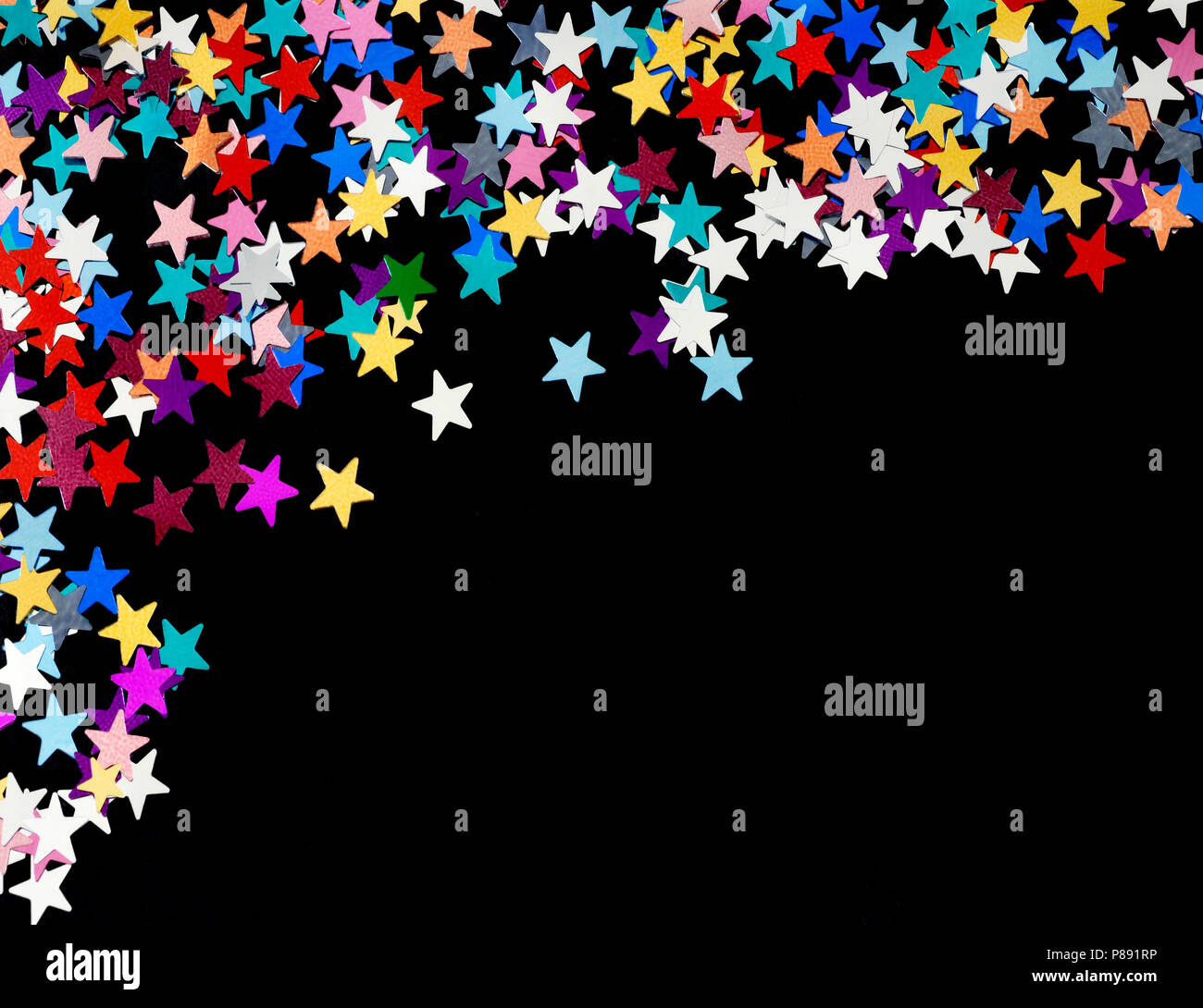Starry night background; coloured stars scattered on a plain black ...