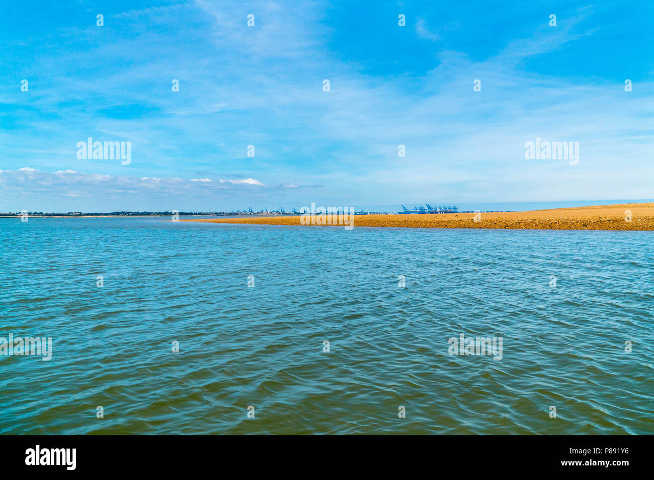 Hamford Water Walton-on-the-Naze Essex with Felixstowe Port in the ...